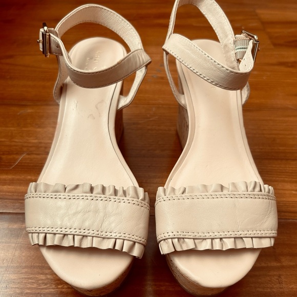 kate spade | Shoes | Kate Spade Tomas Leather Ruffle Cork Wedge Sandals ...